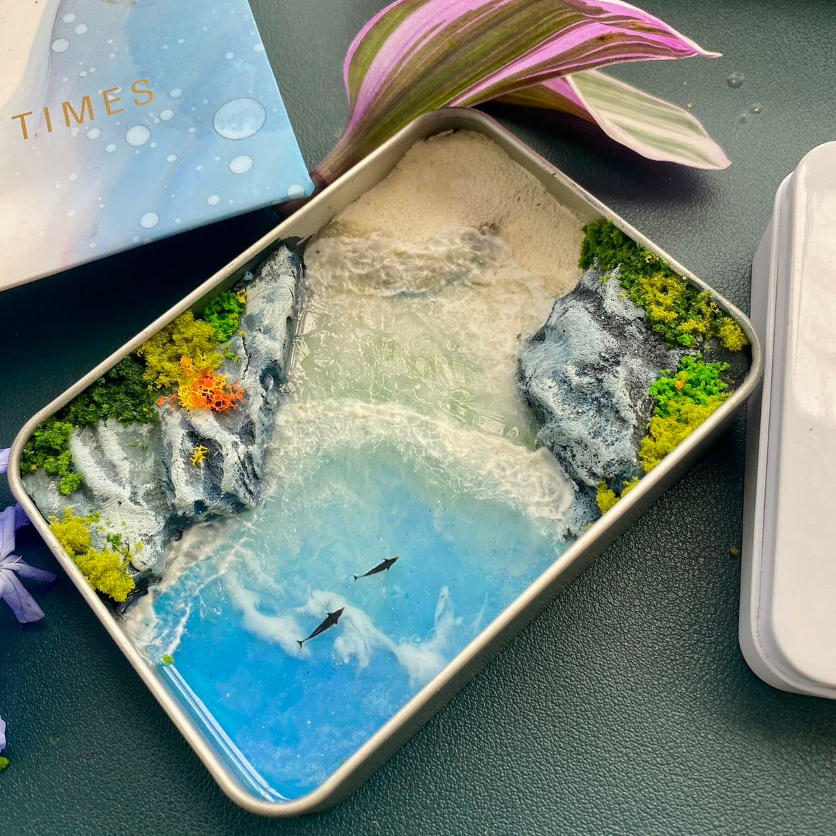 Miniature Coastal Scene Resin Art in Tin Box – Handmade Beach Landscap ...